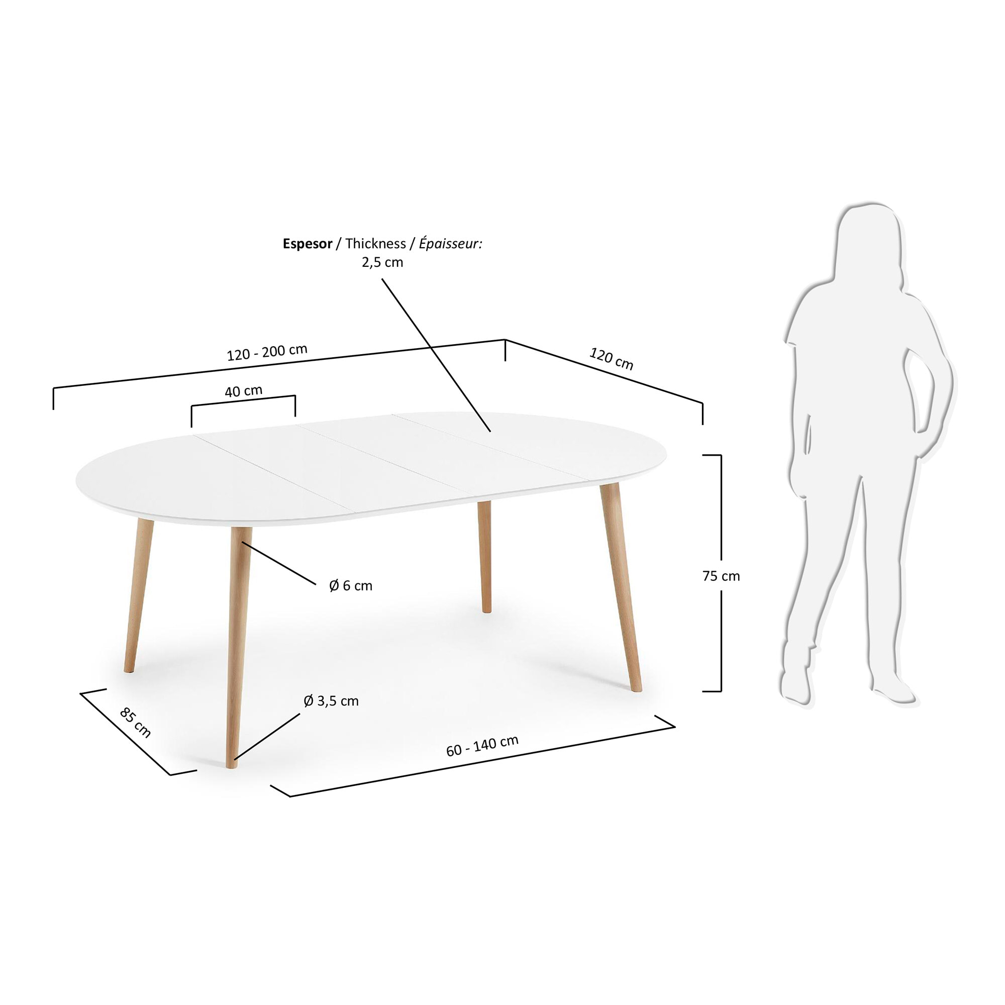 Kave Home Uitschuifbare Ronde Eettafel Oqui, 120 - 200 x 120cm - Wit ...