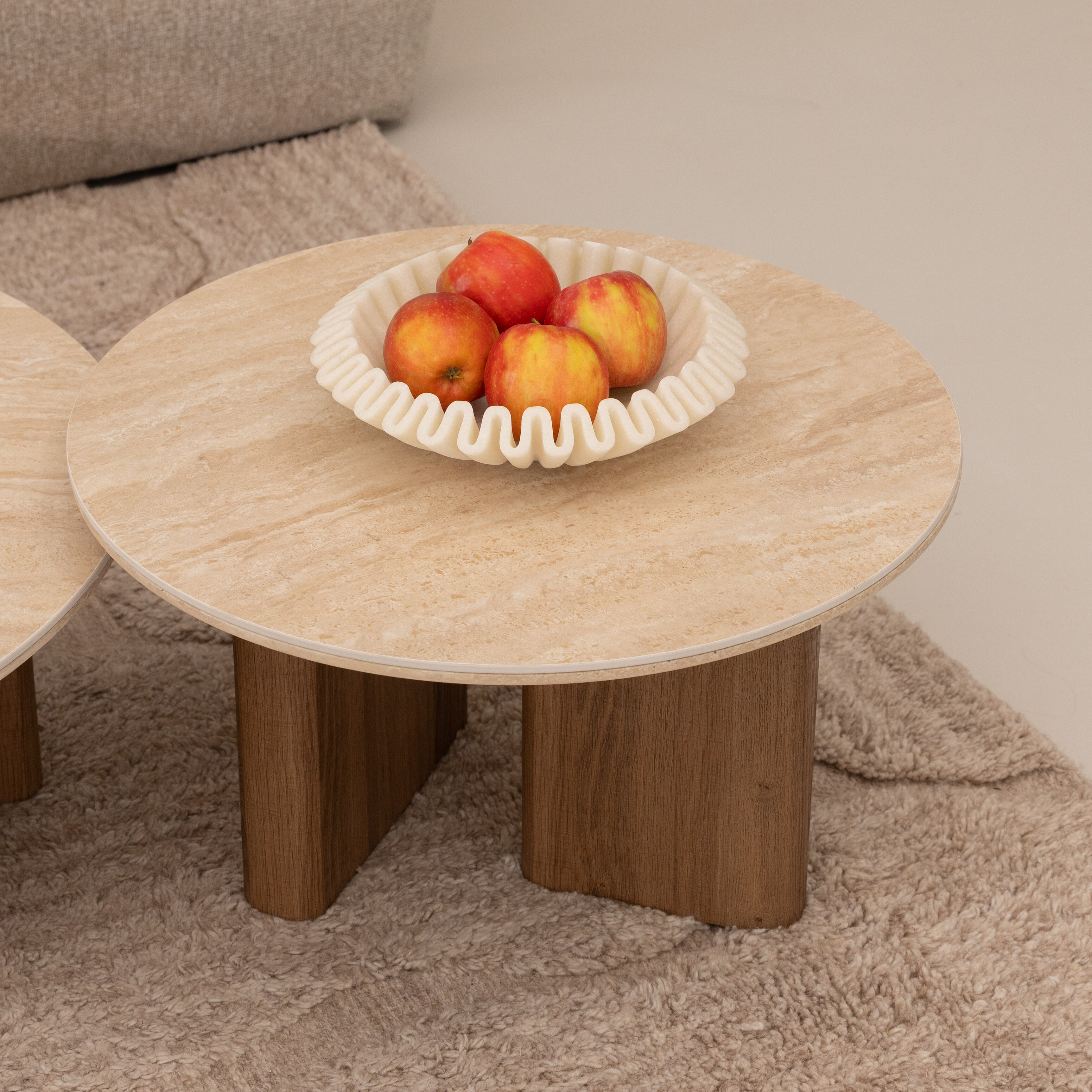 LifestyleFurn Ronde Salontafel Laycie Keramiek in Travertin-look, Set ...