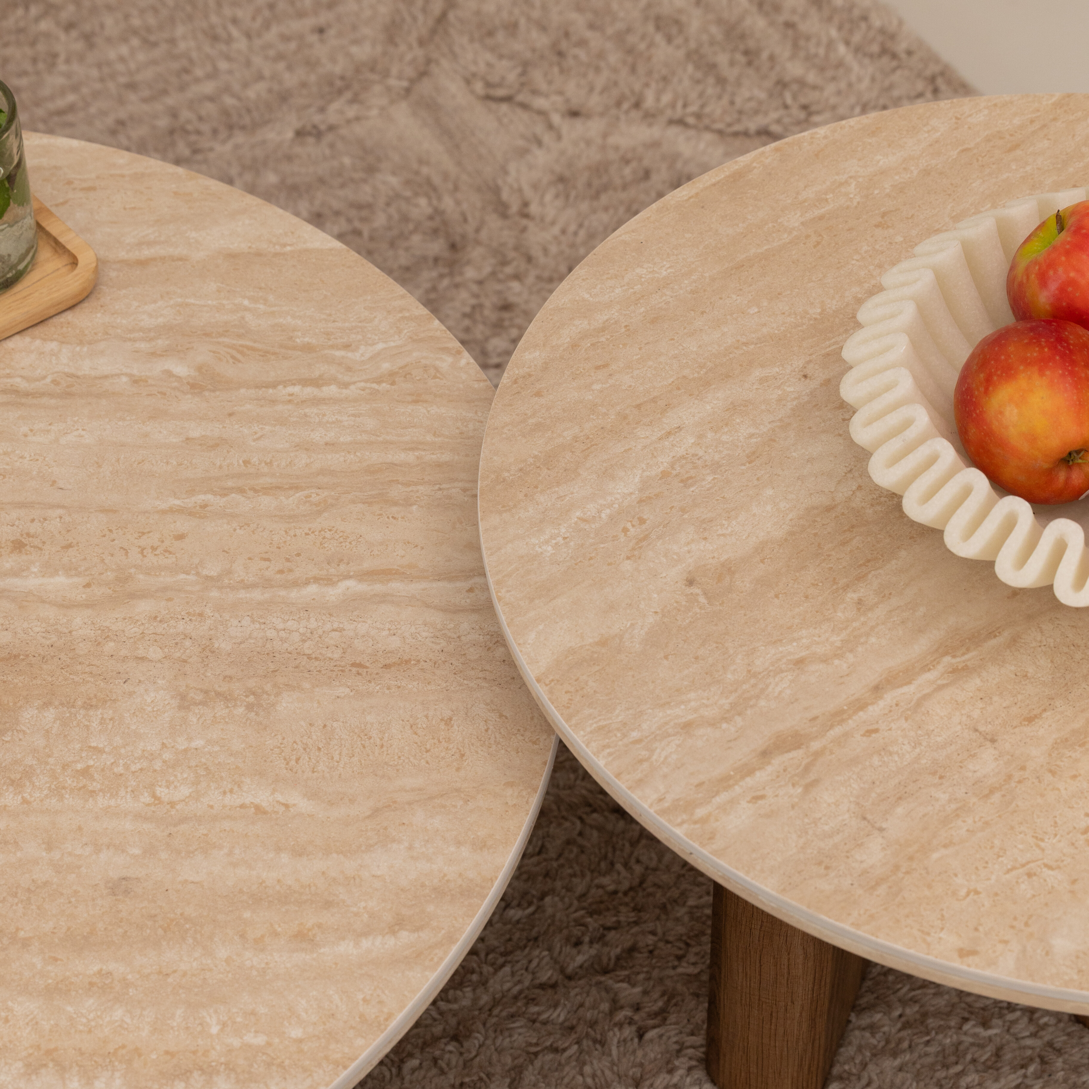 LifestyleFurn Ronde Salontafel Laycie Keramiek in Travertin-look, Set ...